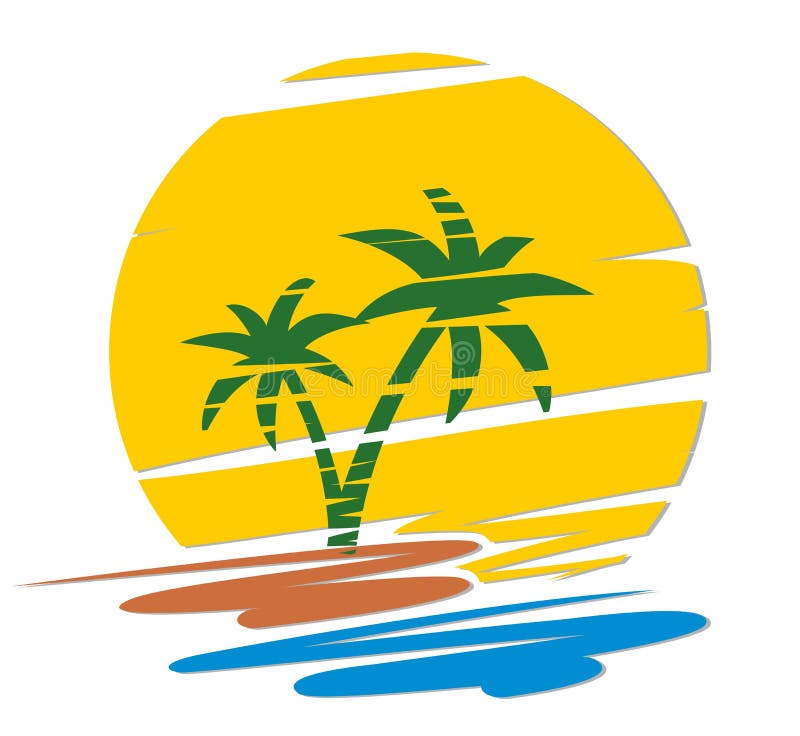 Isla tropical del logotipo ilustración del vector. Ilustración de palma ...