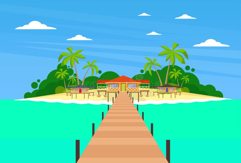 Isla Tropical Pier Summer Vacation Paradise Largo Ilustración del ...