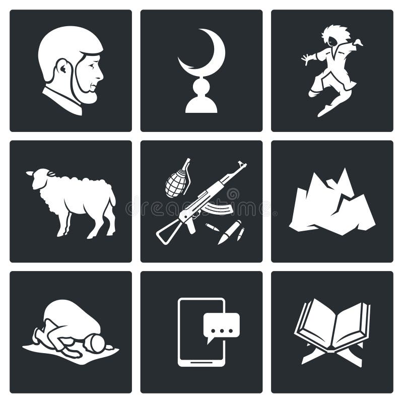 Islam in Chechnya Vector Icons Set Stock Illustration - Illustration of ...