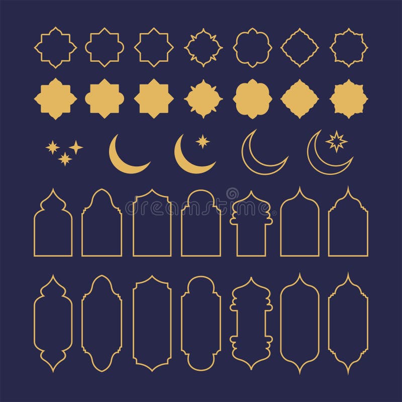Islam Mosque Windows and Arches Vector Illustration Set. Stock Vector ...