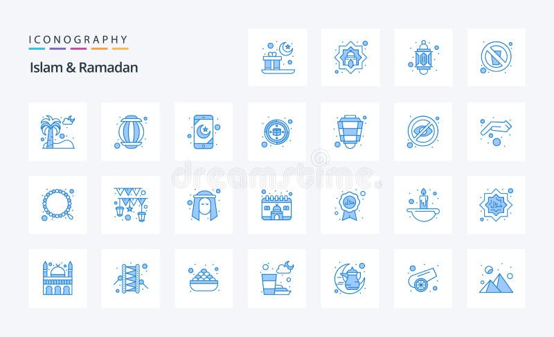 25 Islam and Ramadan Blue Icon Pack Stock Vector - Illustration of ...