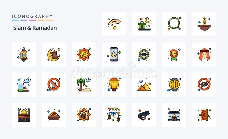 25 Islam and Ramadan Line Filled Style Icon Pack Stock Vector ...