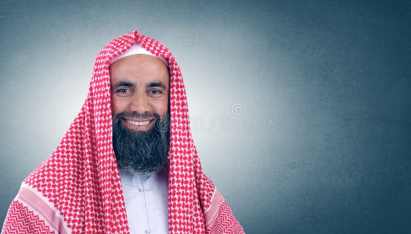Islamic Arabian Sheikh with Beard Smiling Stock Image - Image of ...