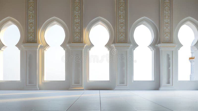 Islamic Architectural Interior with Arched Windows Stock Illustration ...