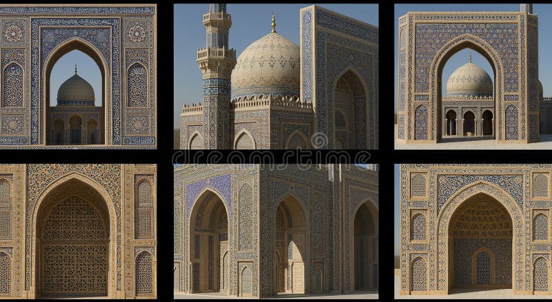 Islamic Architecture Collage Displaying Intricate Patterns and Arches ...