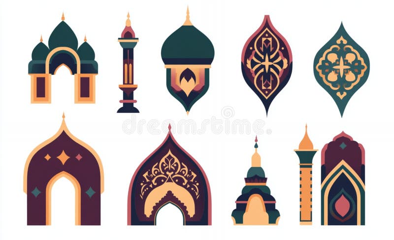 Islamic Architecture Design Elements Vector Pack Elegant Mosque Dome ...