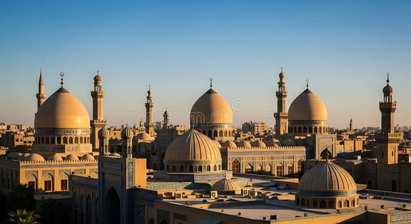 Islamic Architecture Featuring Multiple Domes and Minarets Against a ...