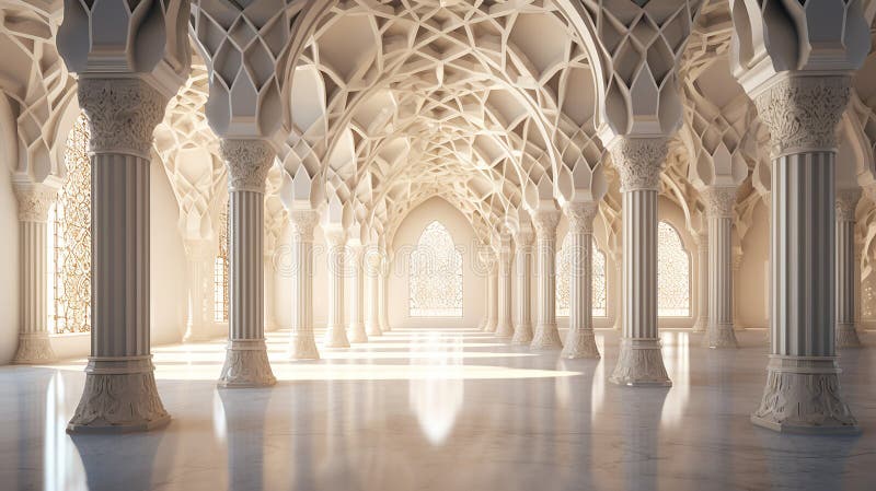 Islamic Architecture Interior Pillars Columns Mosque Stock Illustration ...