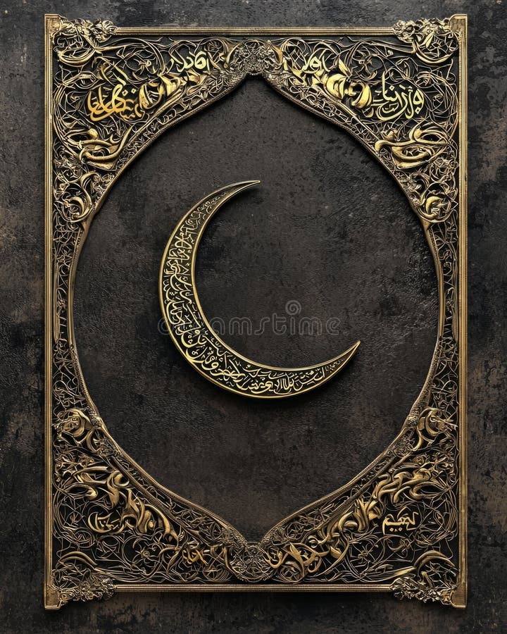 Islamic Artwork Featuring Crescent Moons Border Against 3D Background ...
