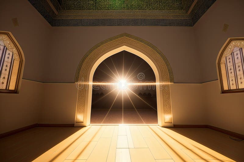 Islamic Background Painting. Mosque and Shadows. Light Rays from Mosque ...