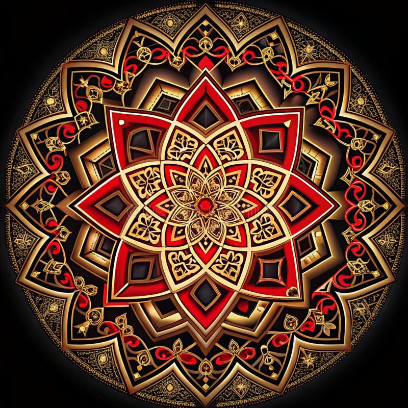 3D Islamic Pattern Black Red Gold Background Stock Illustration ...