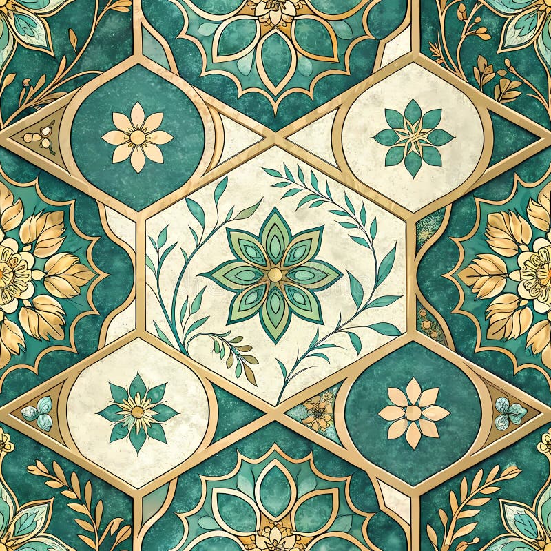 Islamic Blue and Golden Patten - Generative Ai Stock Illustration ...