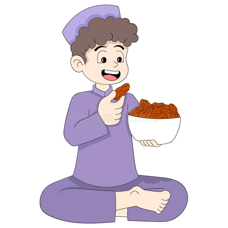 Islamic Boy is Sitting Breaking His Fast Eating Dates Stock Vector ...