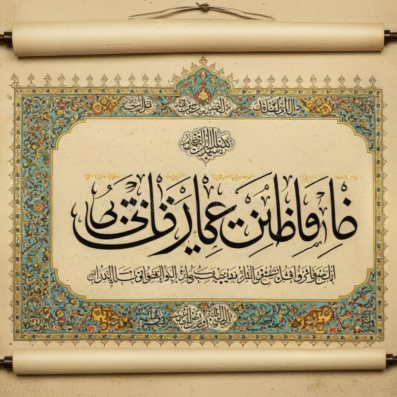 Islamic Calligraphy Scroll Featuring Arabic Script and Decorative ...