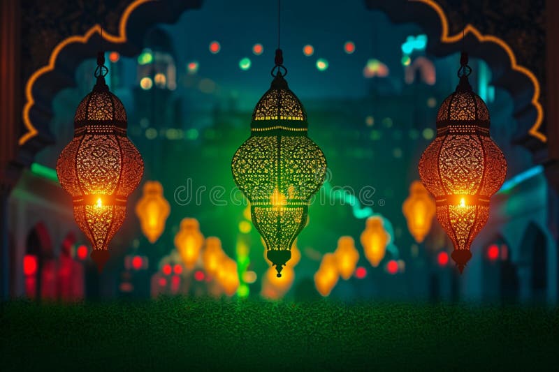 Islamic Celebration Traditional Lanterns Create a Vibrant Backdrop for ...