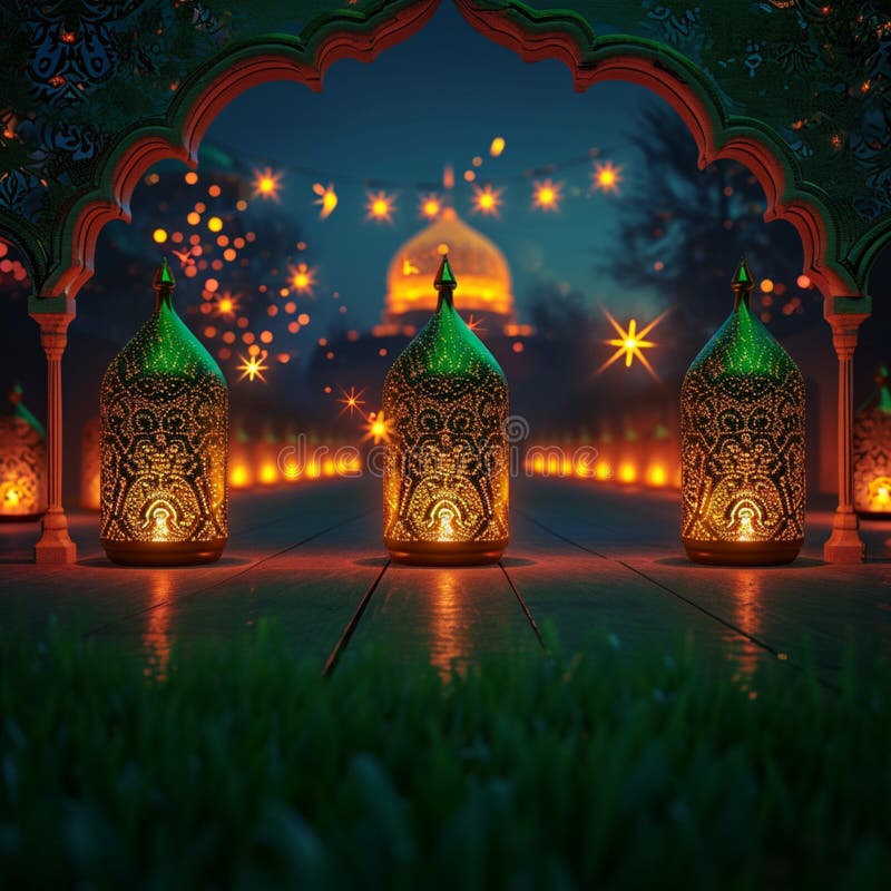 Islamic Celebration Traditional Lanterns Create a Vibrant Backdrop for ...