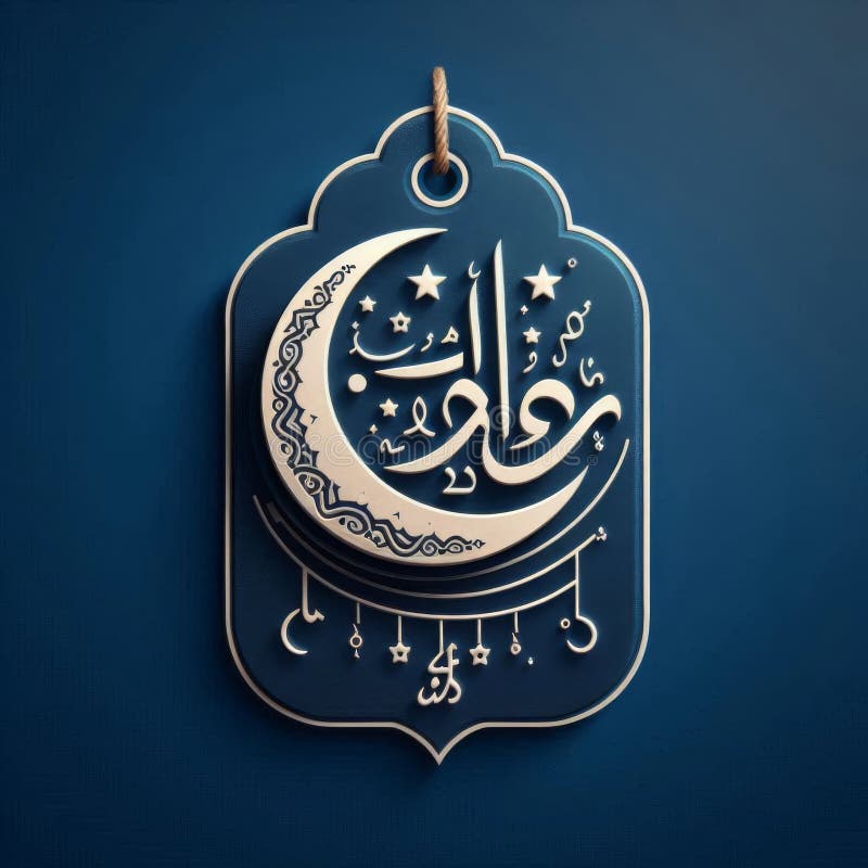 Islamic Crescent Moon Tag Design on Blue for Ramadan, Eid Al-Fitr ...