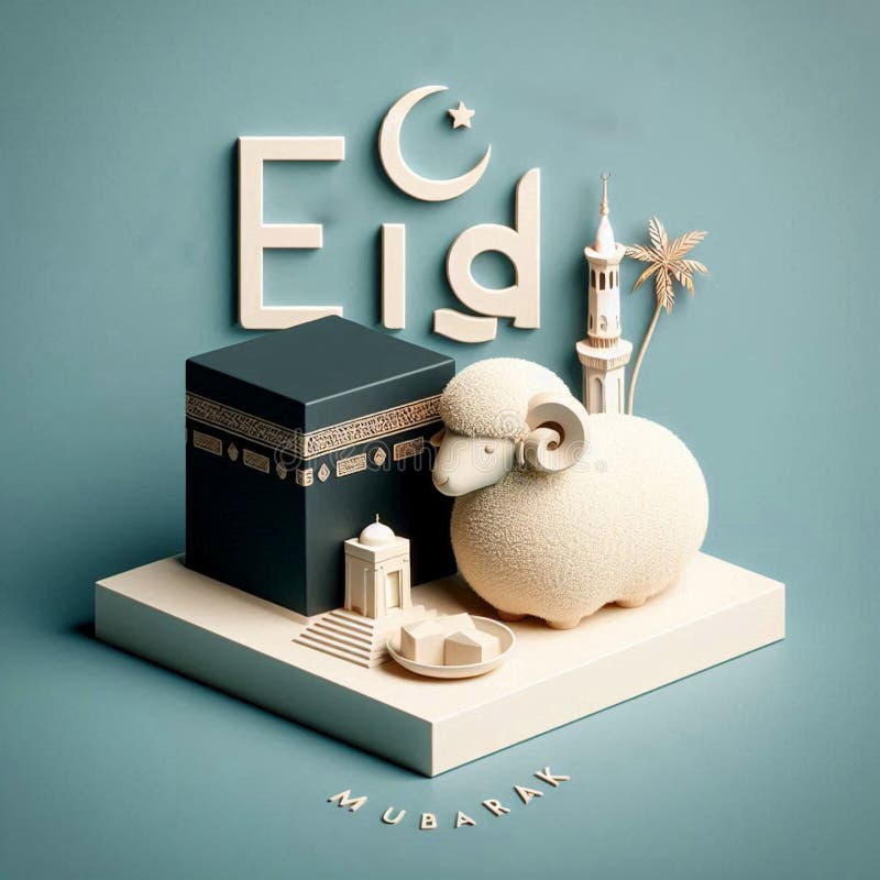 Islamic 3d Logo Design Accompanied by Sheep and Kaaba Stock ...
