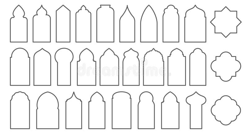 Islamic Doors and Arabian Windows Set. Mosque Islamic Frames. Muslim ...