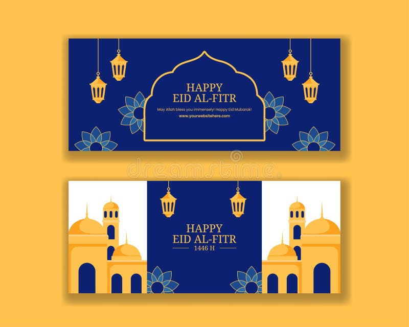 Islamic Festival Eid Al-Fitr Horizontal Banner Design with Decorative ...