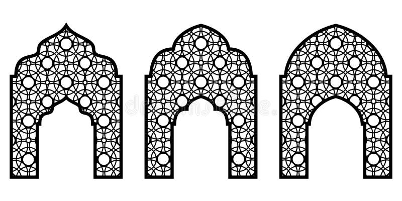 Islamic Frame with Arch and Geometric Pattern, Borders and Mashrabiya ...
