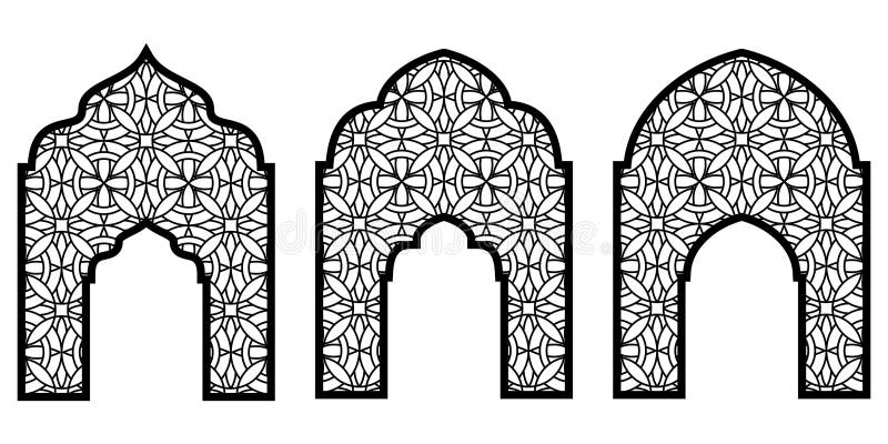 Islamic Frame with Arch and Geometric Pattern, Borders and Mashrabiya ...