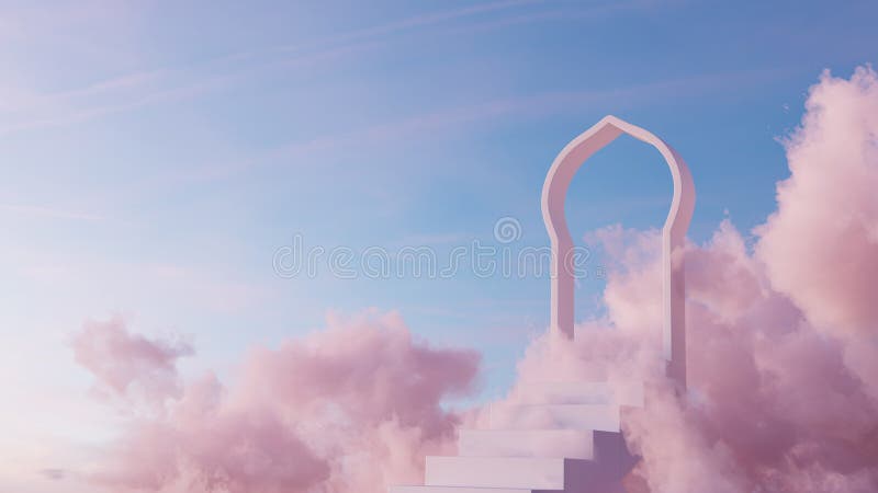 Islamic Gate Over the Cloud with Stairs. 3d Render Stock Illustration ...