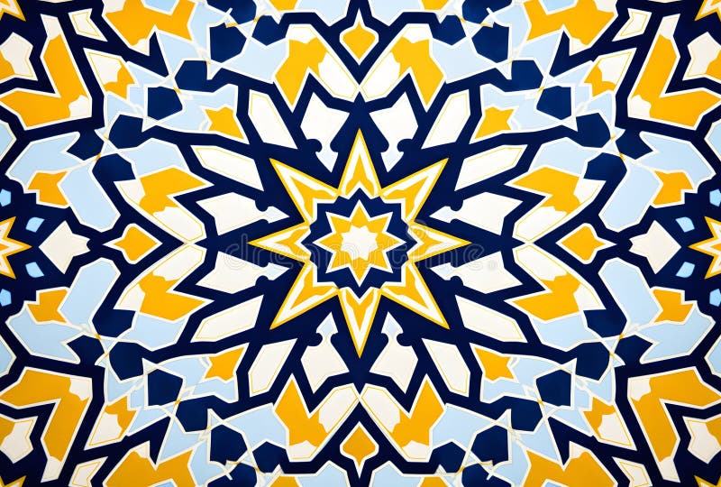 Islamic Geometric Arabesque Pattern Blue Yellow White Stock Illustration - Illustration of ...