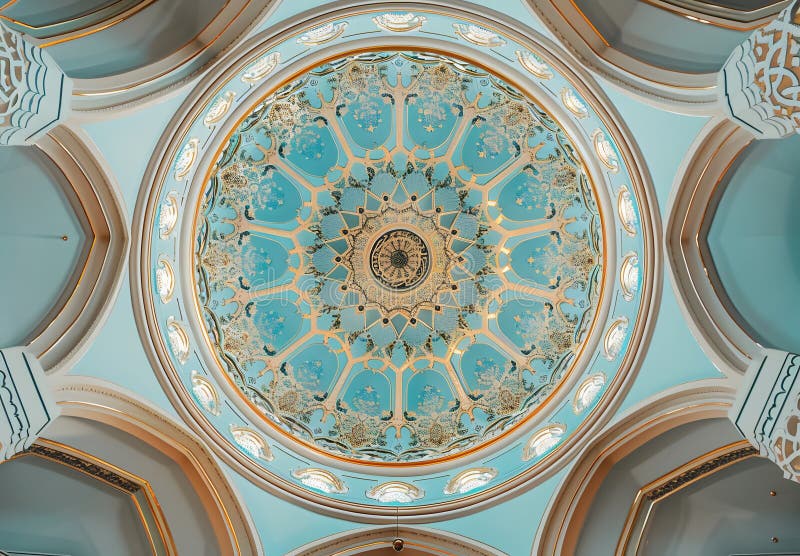 Islamic Geometric Dome Ceiling with Blue Sky Stock Illustration ...