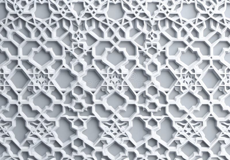 Islamic Geometric Pattern Background - Grey & White Stock Illustration ...