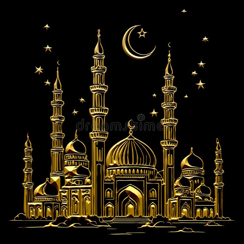 Islamic Gold 3D Ramadan Card Template To Use in Graphics. Stock ...
