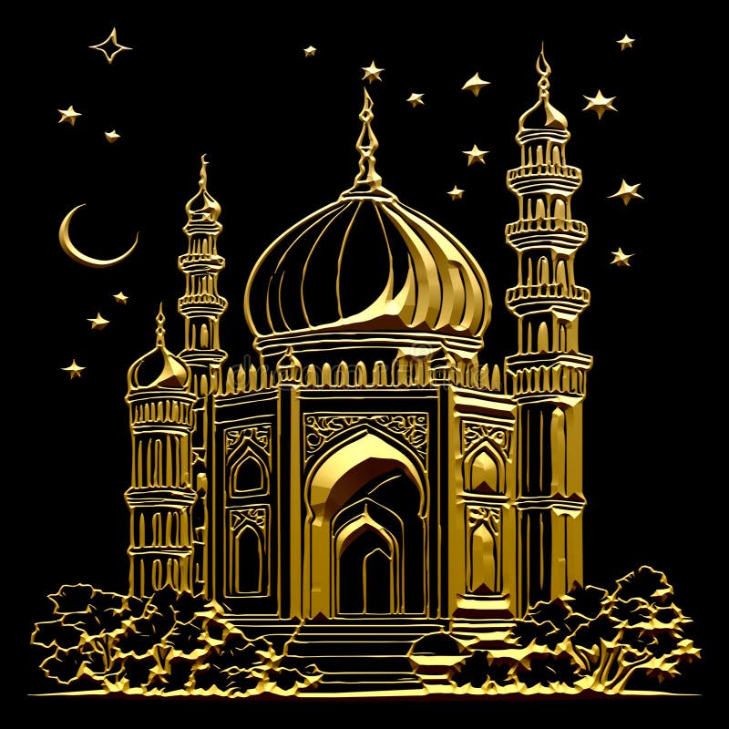 Islamic Gold 3D Ramadan Card Template To Use in Graphics. Stock ...