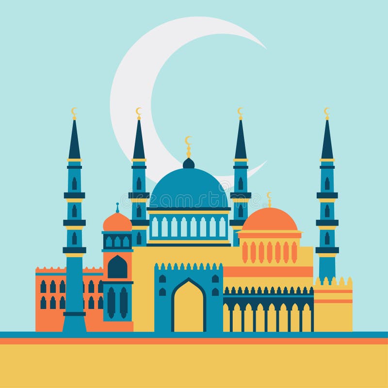 Islamic Greeting Card with Mosque in Flat Design Stock Vector ...