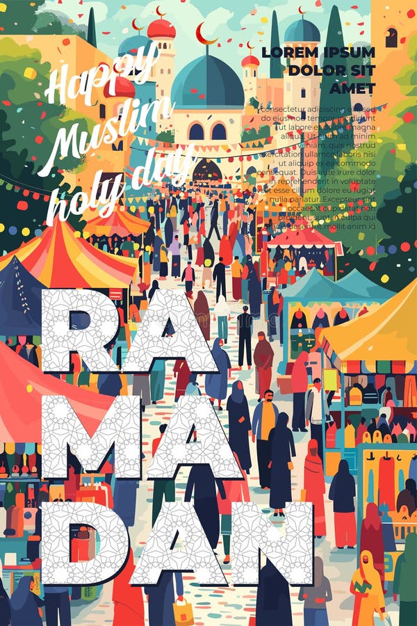 Islamic Holy Month Ramadan Kareem Poster. Decorated Arab Street with ... Islamic Holy Month Ramadan Kareem Poster. Decorated Arab Street with ...