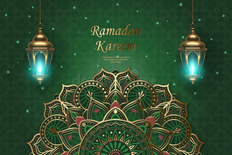 Islamic Lantern and Decoration Pattern with Elegant Green Starry ...