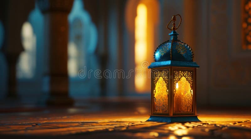An Islamic Lantern Sitting on the Ground with Bokeh Lights Islamic ...