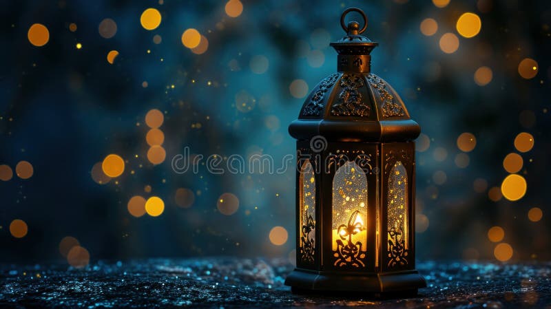 An Islamic Lantern Sitting on the Ground with Bokeh Lights Islamic ...