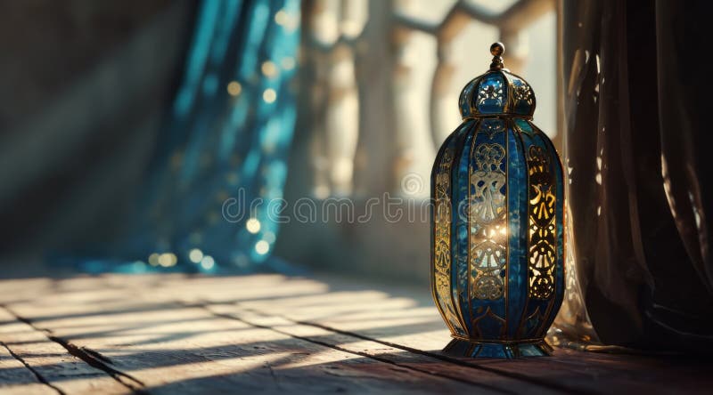 An Islamic Lantern Sitting on the Ground with Bokeh Lights Islamic ...