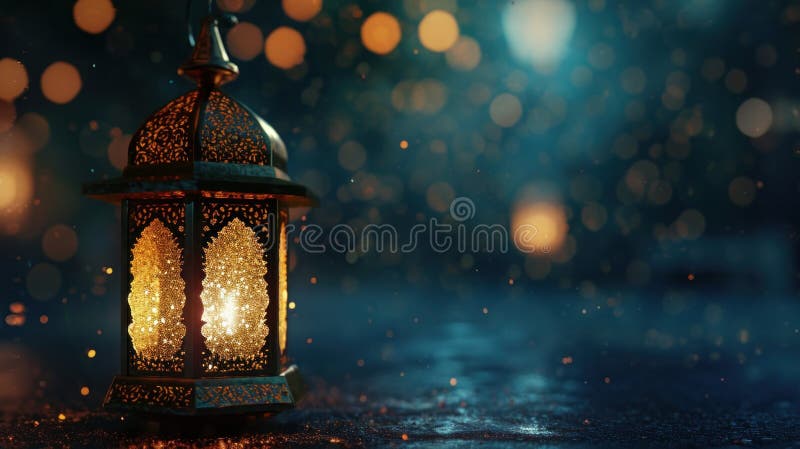 An Islamic Lantern Sitting on the Ground with Bokeh Lights Islamic ...