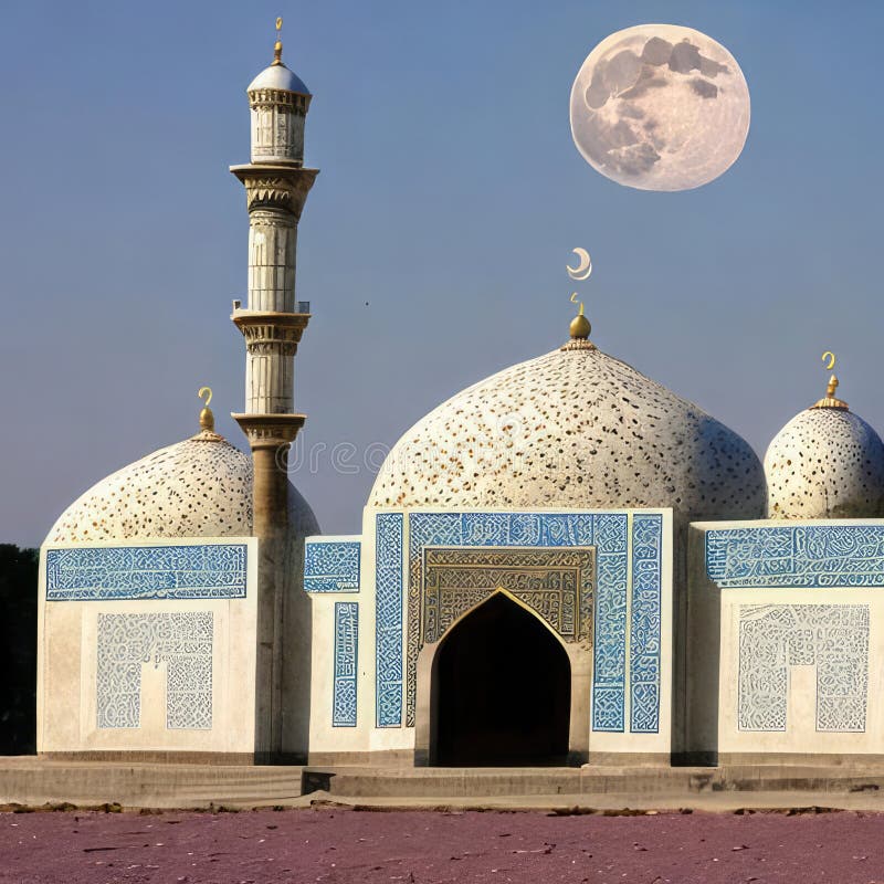 Islamic Masjid with Moon Wallpaper Stock Image - Image of arabic, night ...
