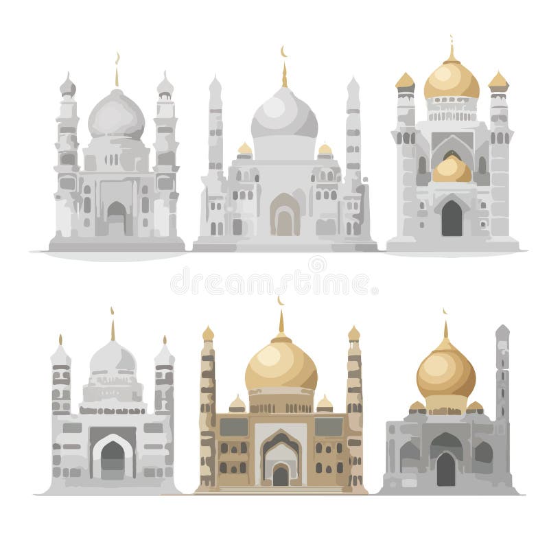 Islamic Mosque Building Cartoon Vector Element Set Illustration Stock ...