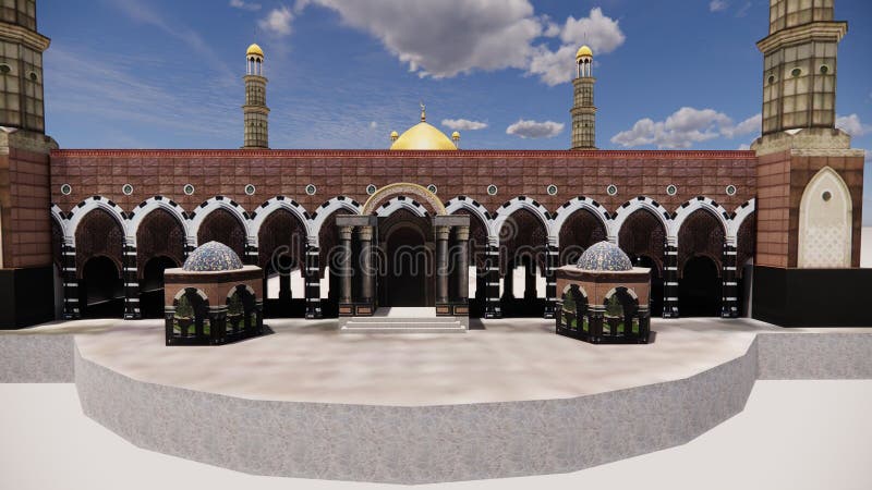 Islamic Mosque Courtyard with Domes and Arches - 3D Render Stock ...