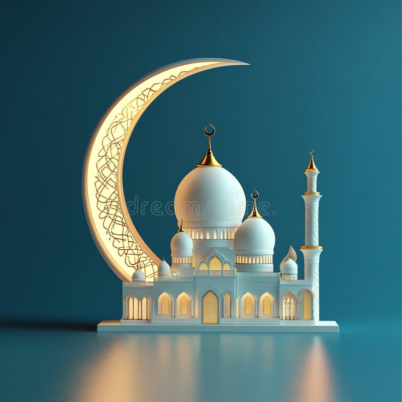 Islamic Mosque Crescent Moon in 3d Render Style Stock Illustration ...