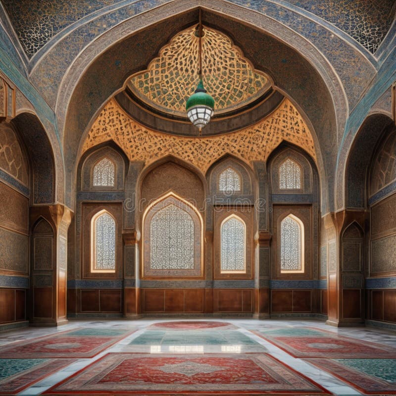 Islamic Mosque Interior Design Stock Illustration - Illustration of ...