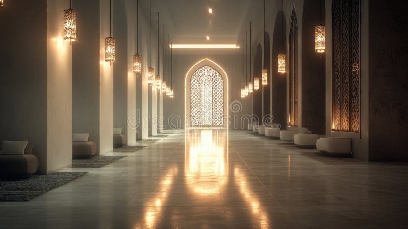 Modern Islamic Mosque Interior with Reflections Stock Image - Image of ...