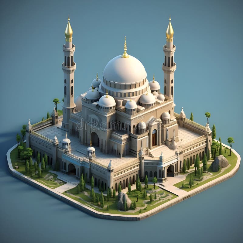 Islamic Mosque in Isometric View, 3d Render Illustration Stock ...