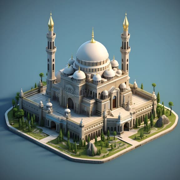 Islamic Mosque in Isometric View, 3d Render Illustration Stock ...
