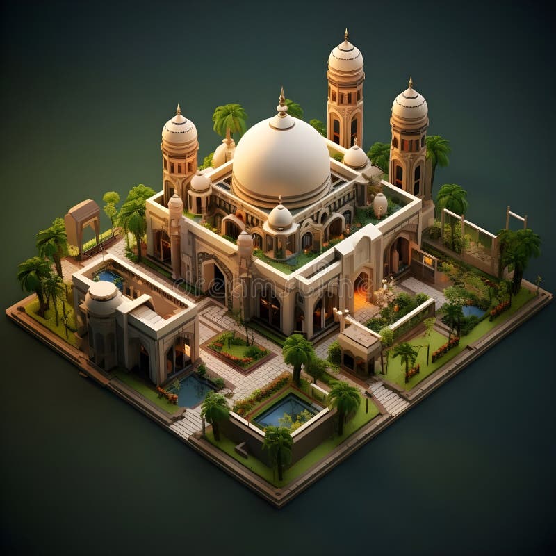 Islamic Mosque in Isometric View, 3d Render Illustration Stock ...
