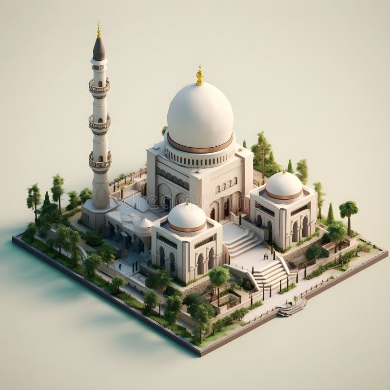 Islamic Mosque in Isometric View, 3d Render Illustration Stock ...