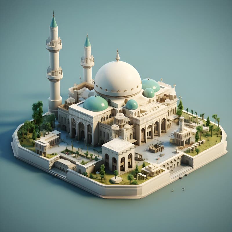 Islamic Mosque in Isometric View, 3d Render Illustration Stock ...